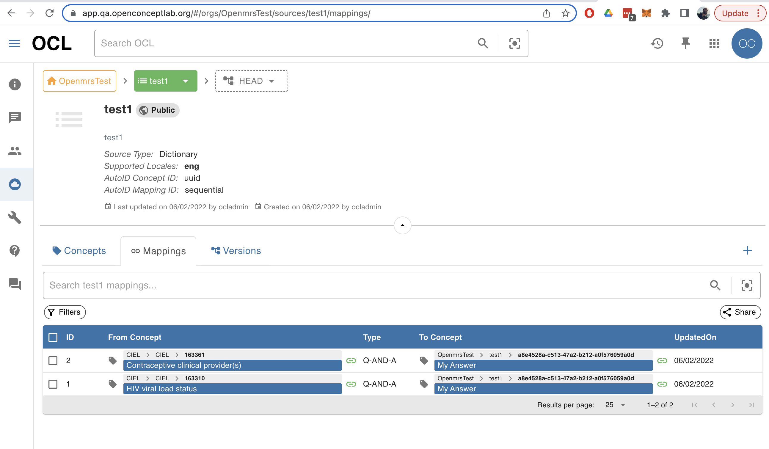 Wrong concept/mapping IDs displayed in the collection mappings and references lists · Issue ...