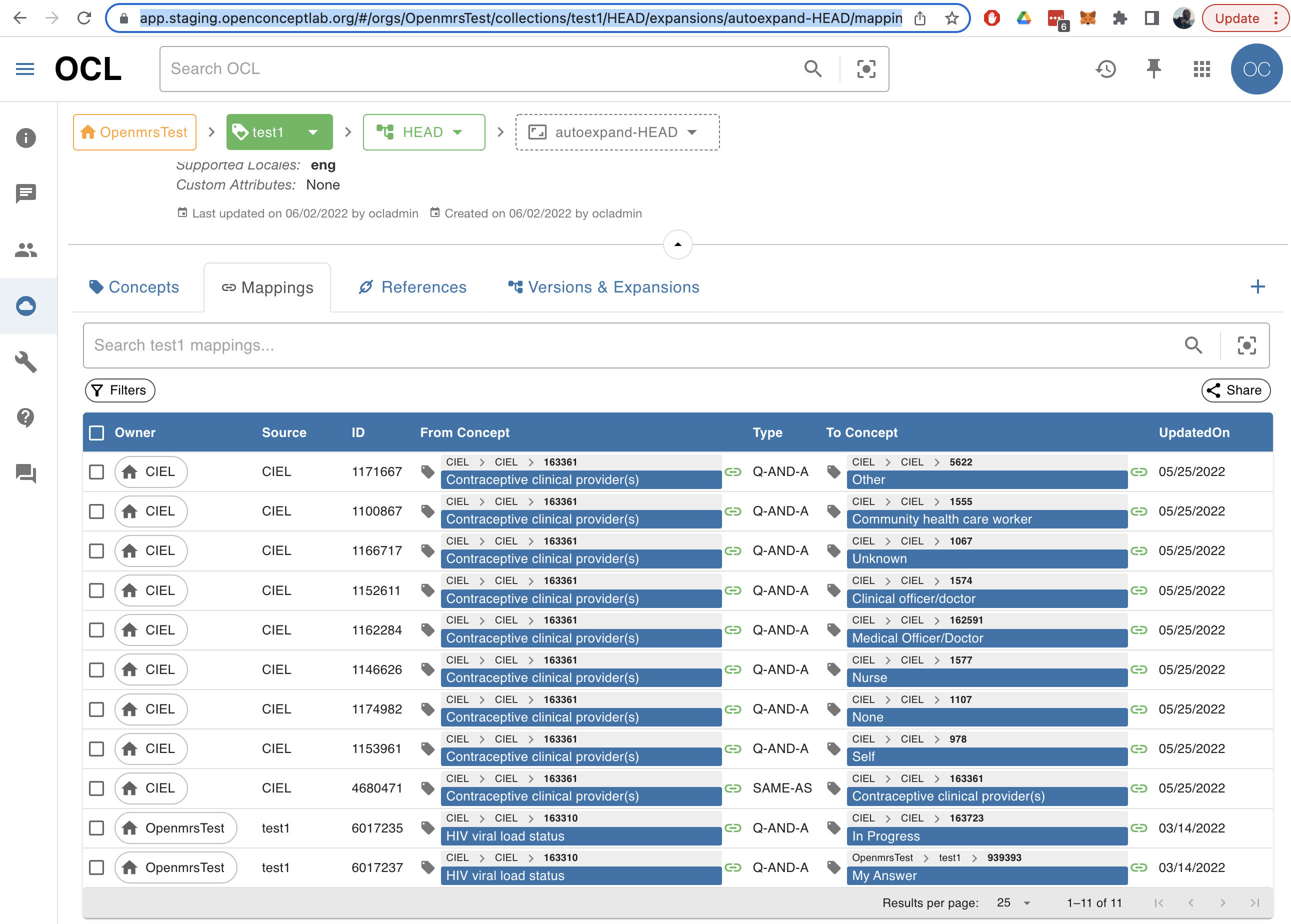 Wrong concept/mapping IDs displayed in the collection mappings and references lists · Issue ...