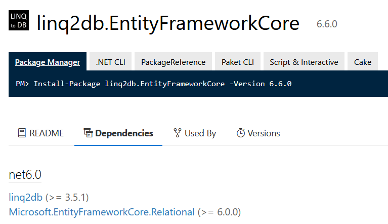 Runtime exception: apparent dependency problem with linq2db.EntityFrameworkCore package version ...
