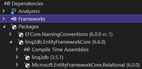 Runtime exception: apparent dependency problem with linq2db.EntityFrameworkCore package version ...