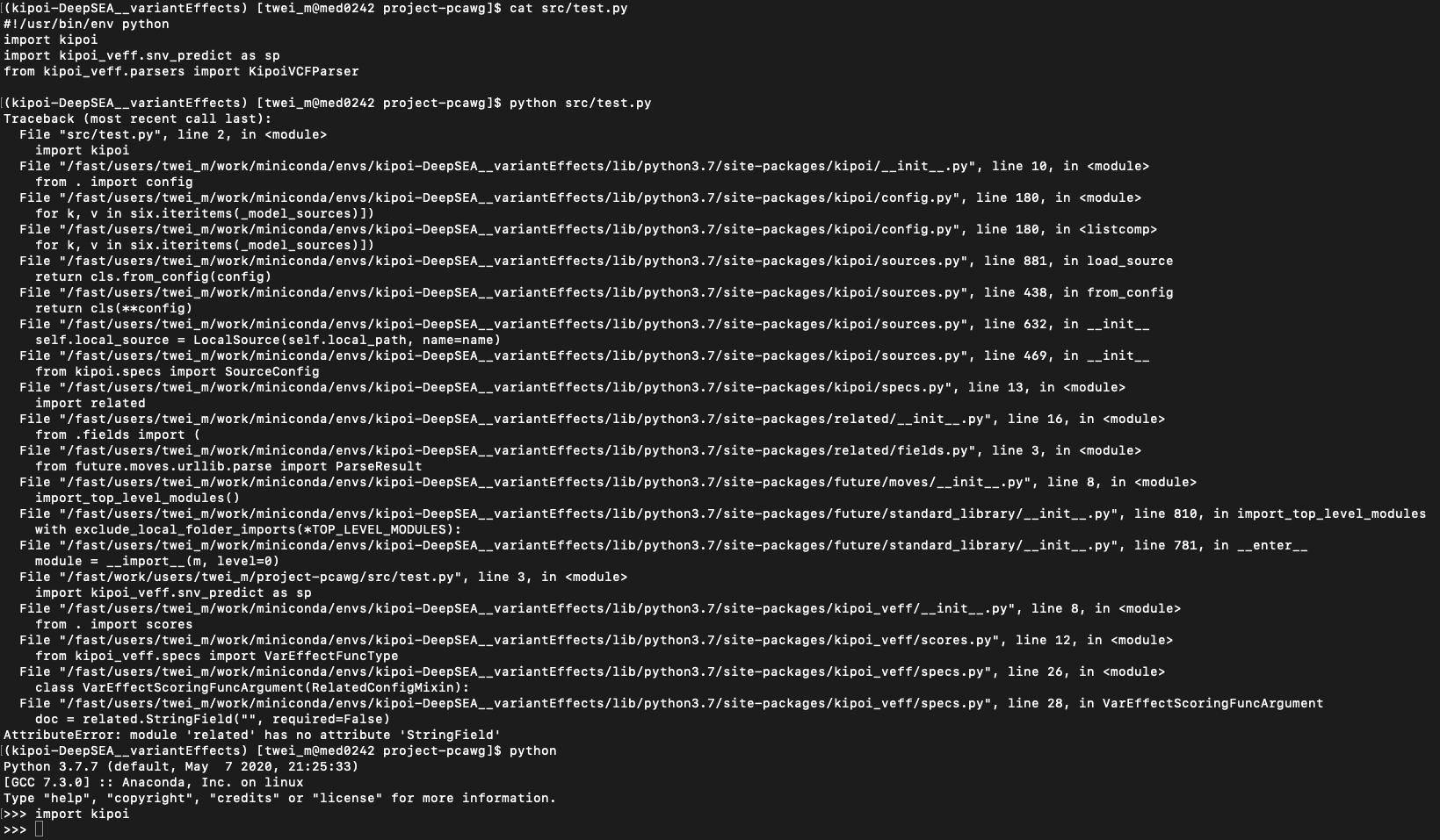 failed to import kipoi when executing python script in terminal · Issue #534 · kipoi/kipoi · GitHub