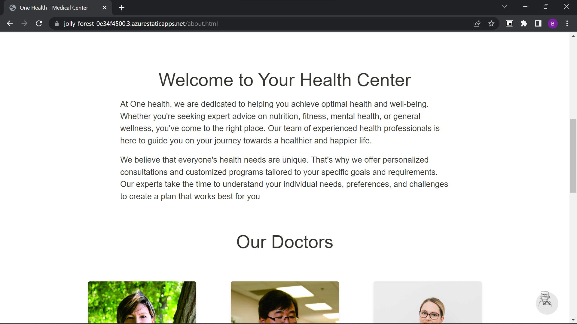 GitHub - BhanuSandeepVellalacheruvu/Onehealth: This is a static page deployed on azure static ...