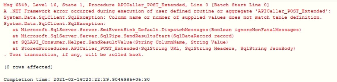 ERROR: Procedure APICaller_POST_Extended - Column name or number of supplied values does not ...