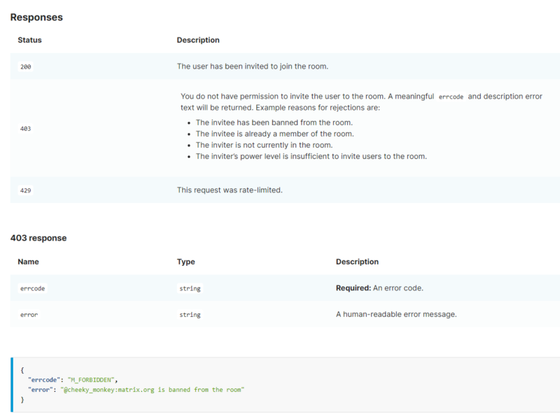 New spec: 200 OK example missing for /invite · Issue #745 · matrix-org/matrix-spec · GitHub