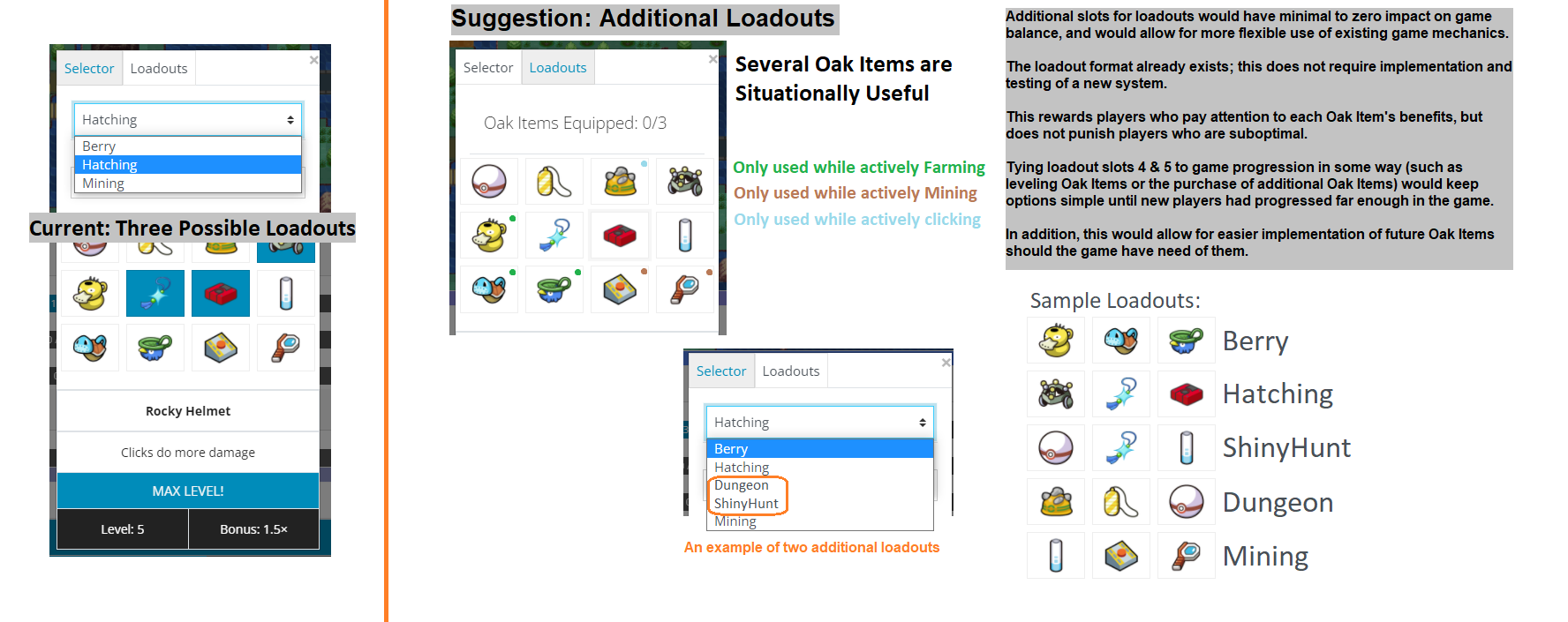 [SUGGESTION]: Additional Loadouts for Oak Items · Issue #3468 · pokeclicker/pokeclicker · GitHub