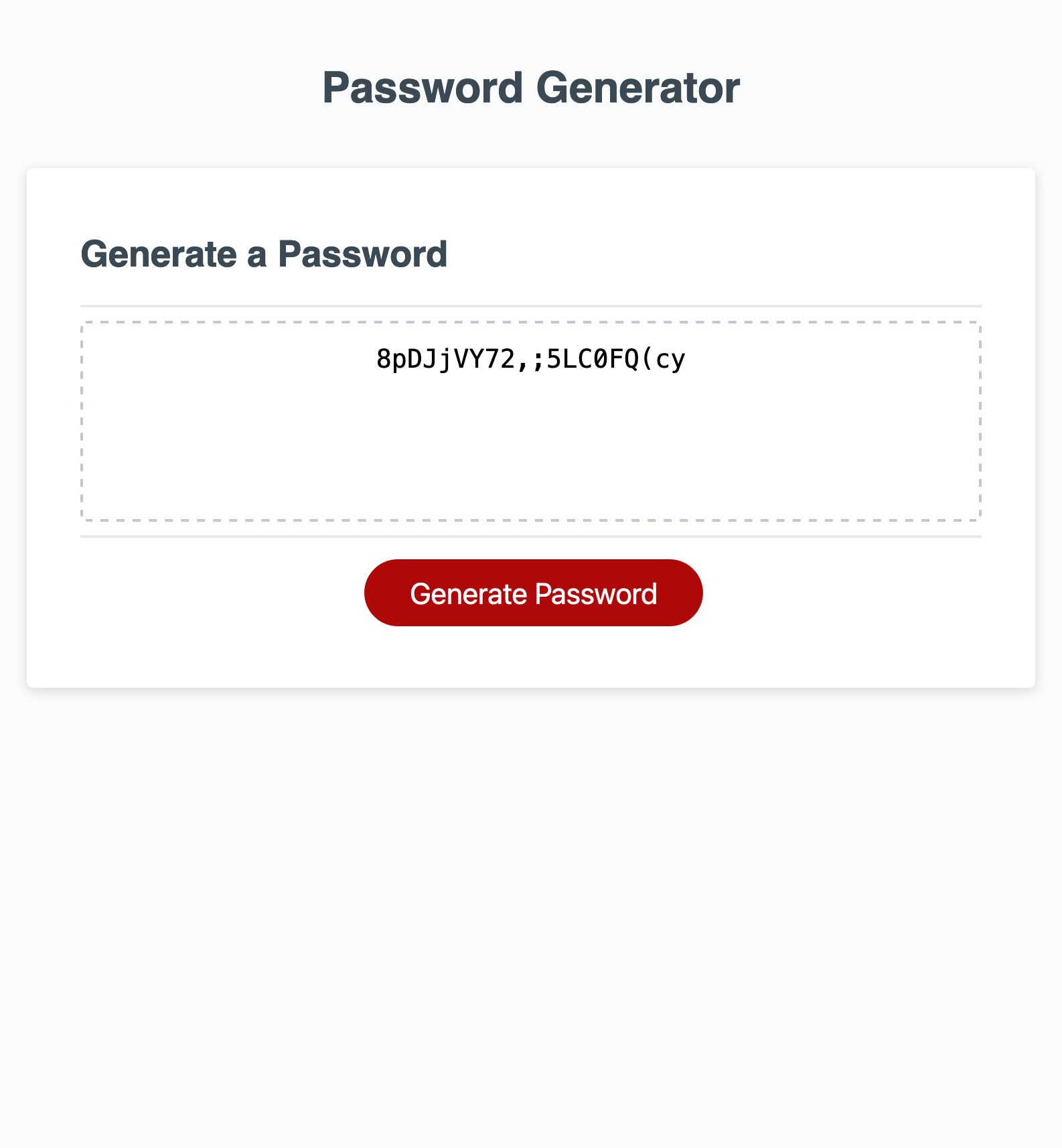 GitHub - sullivann7789/The-Amazing-Password-Generator: Random Password Generator