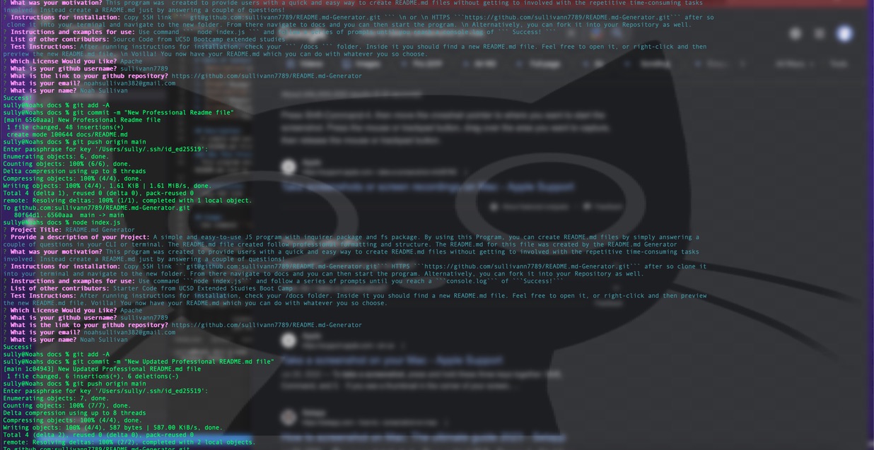 GitHub - sullivann7789/README.md-Generator: Generate README.md files ...