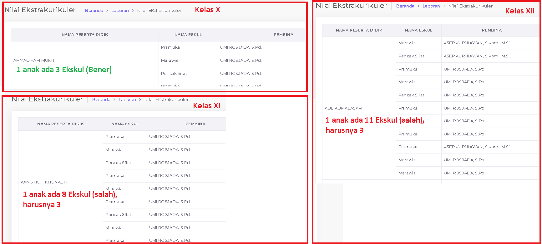 [Kasus di eRapor v6.0.1] Tampilan Ekskul di Menu Wali Kelas Double (Kelas XI dan XII) · Issue ...