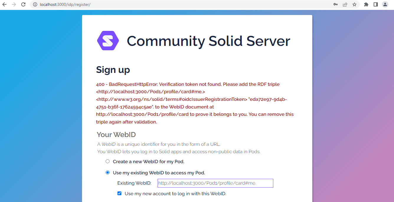 Error using existing Web Id in CSS · Issue #1625 · CommunitySolidServer/CommunitySolidServer ...