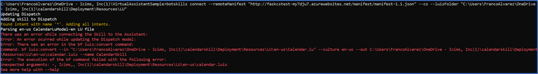Error While connecting Skill to VA · Issue #3669 · microsoft/botframework-solutions · GitHub