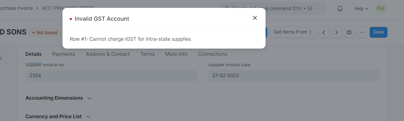 System unable to book PI against register and unregister supplier with Tax IGST · Issue #497 ...