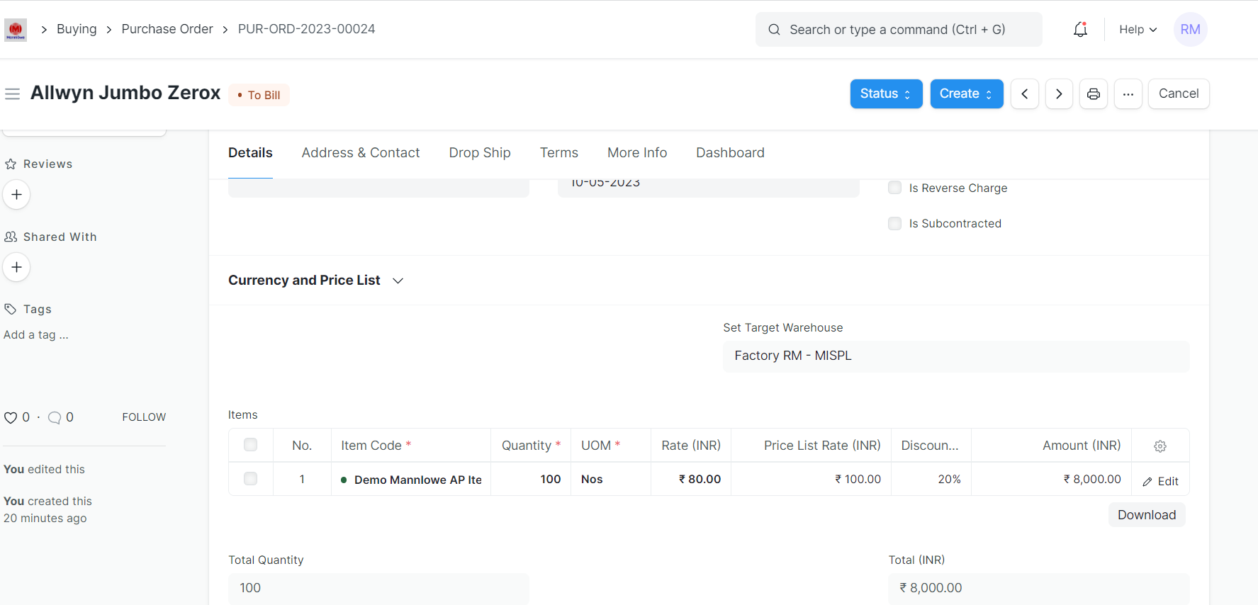 Purchase order update items functionality not working in Item discount ...