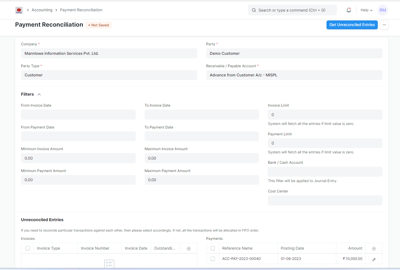 Advance Payment Reconciliation Issue against Payment entry & Standalone JV · Issue #35516 ...