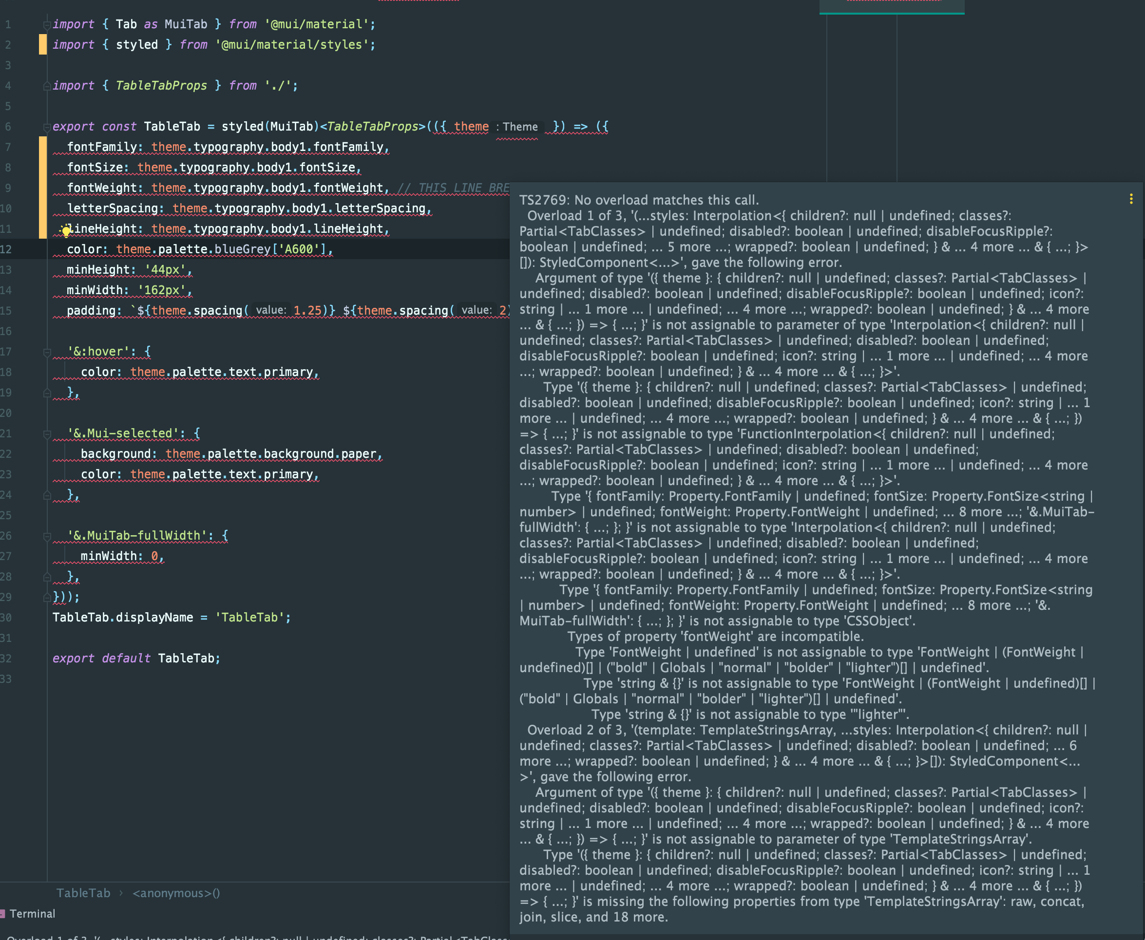 TS 'No overload matches this call' when attempting to use `fontWeight` from theme.typography ...