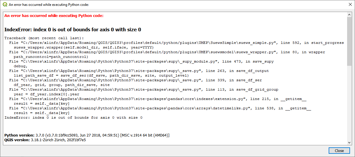 I get this error while I try to run the SUEWS Simple model_ I prepared Meteorological Data using ...
