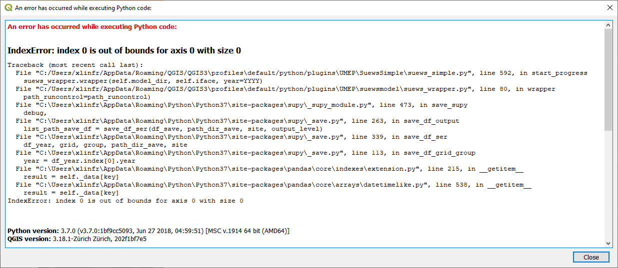 I get this error while I try to run the SUEWS Simple model_ I prepared Meteorological Data using ...