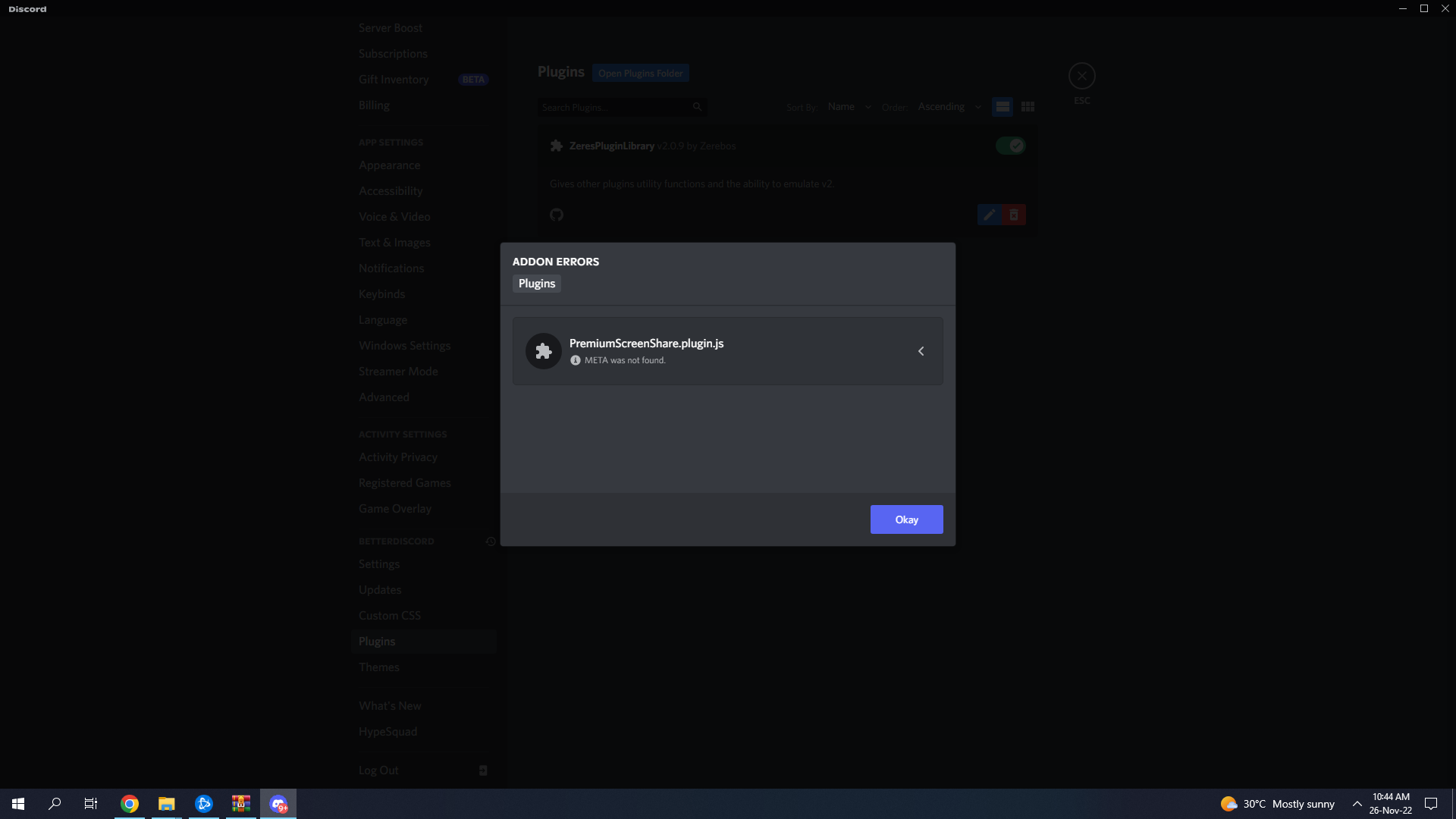 PremiumScreenShare Error · Issue #65 · yofukashino/BetterDiscordPlugins · GitHub