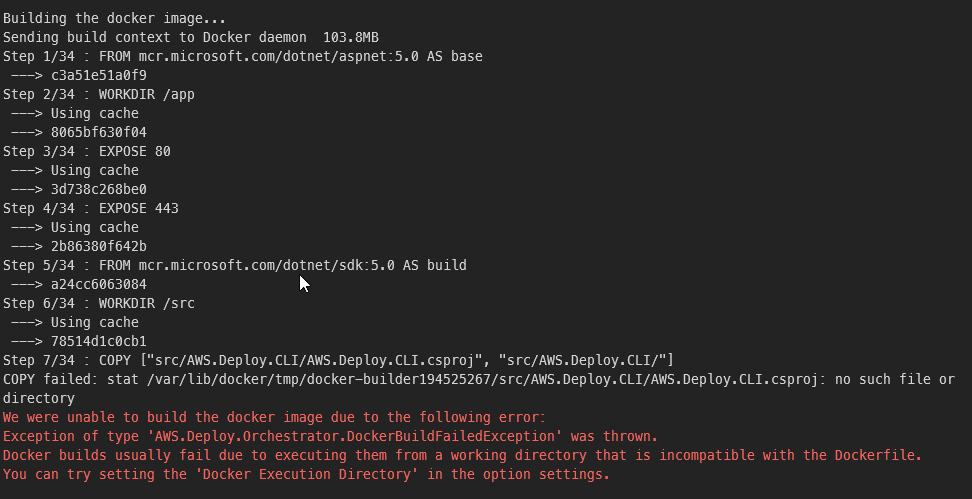 Generated Dockerfile causes deploy to fail if tool is run from ...
