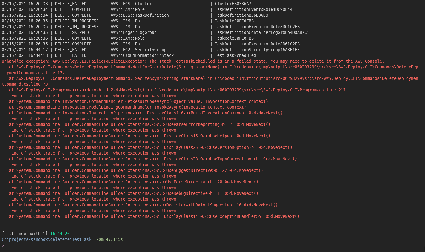 Delete Scheduled Task fails: Cluster can't be deleted while Tasks are active · Issue #145 · aws ...