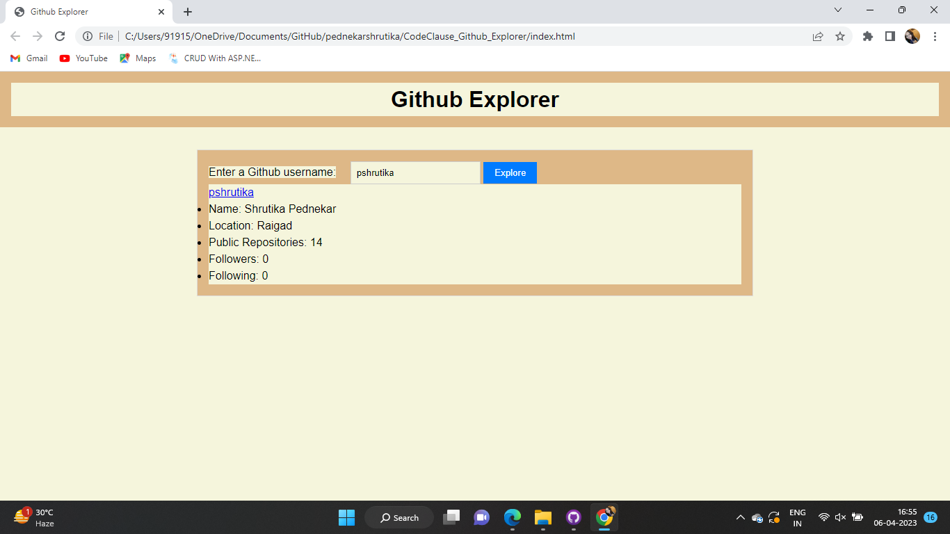 GitHub - pshrutika/CodeClause_Github_Explorer
