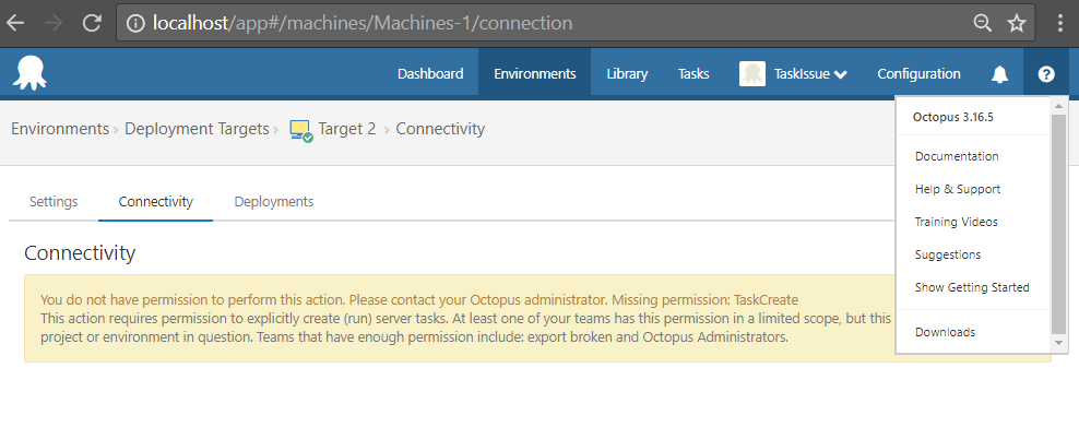 Missing Permission: "TaskView" when performing Deployment Target Health Check · Issue #4287 ...
