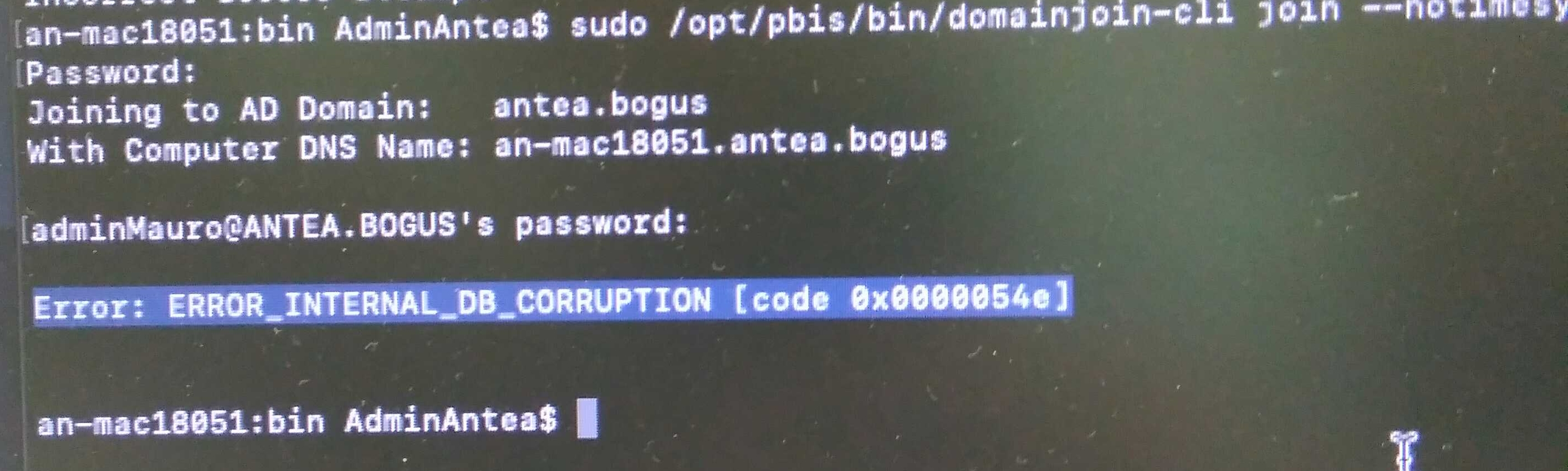 ERROR_INTERNAL_DB_CORRUPTION · Issue #213 · BeyondTrust/pbis-open · GitHub