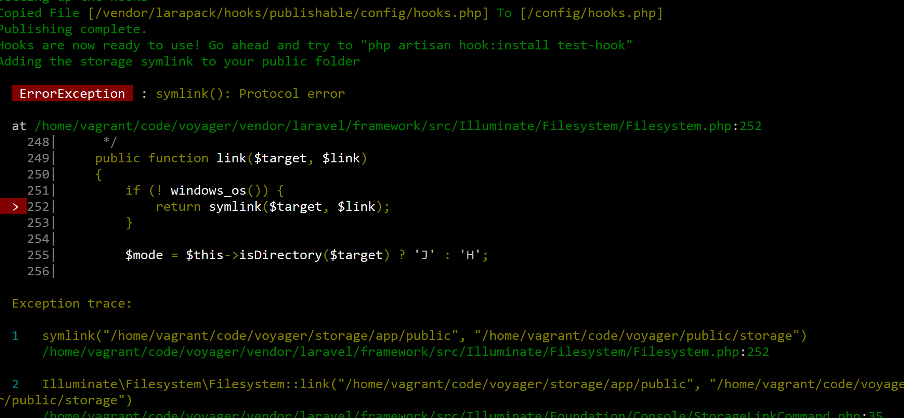 Issue Running Php Artisan Voyagerinstall Error Adding Symlinks To Public Folder · Issue 4416
