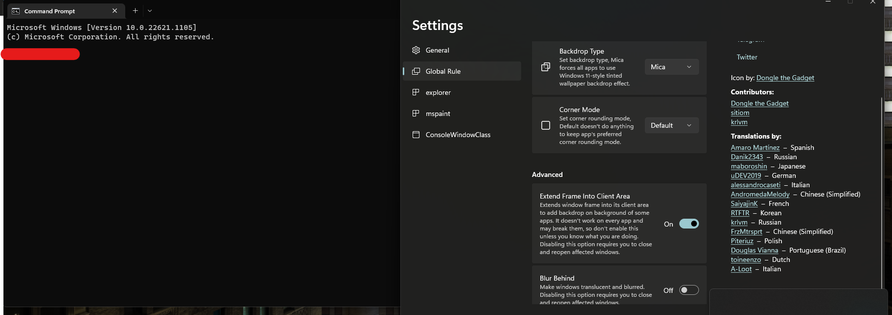 Mica For everyone is not working for me as you can see on the cmd or ...