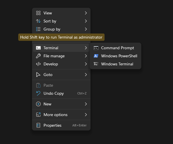 Windows How Can I Run Terminal In Directory As Administrator When Shift Left Click Super User