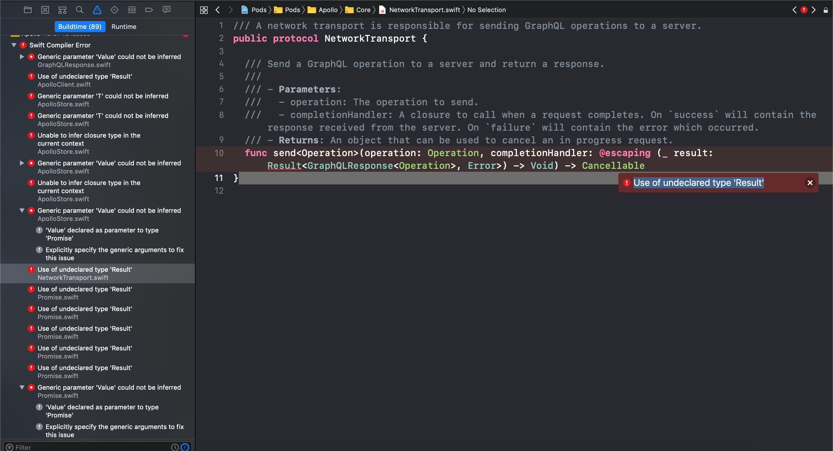 Use Of Undeclared Type Result Error Xcode 101 · Issue 815 · Apollographqlapollo Ios · Github