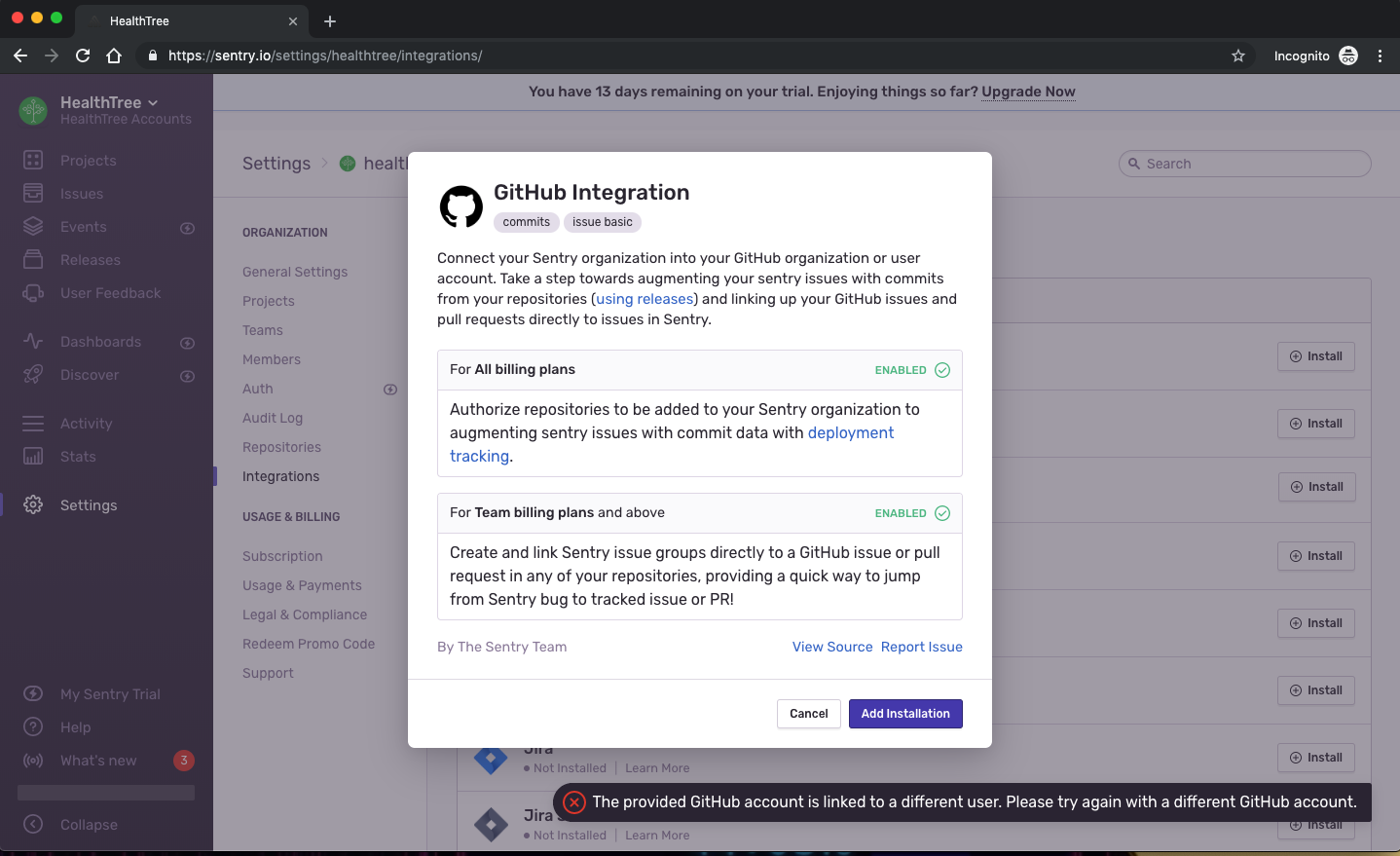 GitHub Integration: · Issue #14072 · getsentry/sentry · GitHub