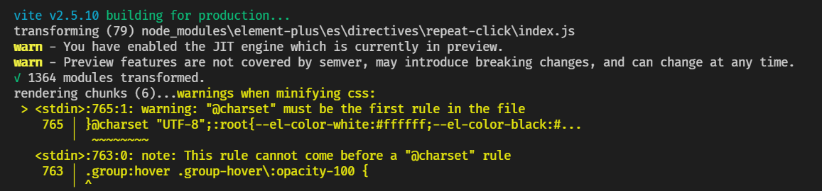 [Bug Report] Warning @charset rule when using yarn build · Issue #3219 · element-plus/element ...