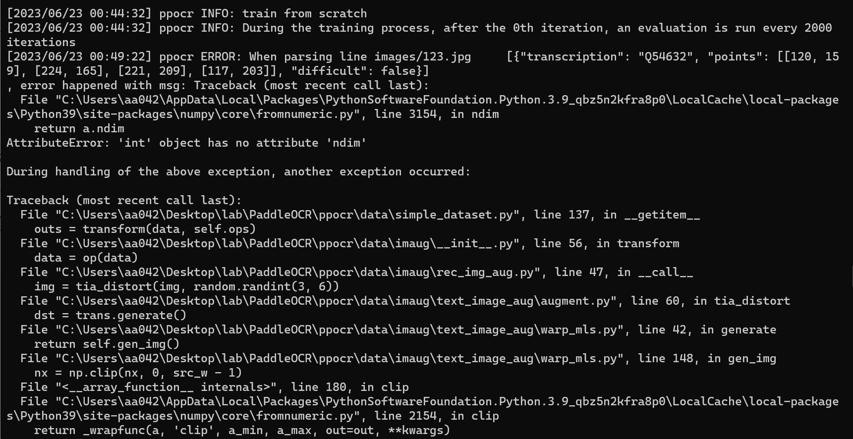 AttributeError: 'int' object has no attribute 'ndim' · Issue #10230 · PaddlePaddle/PaddleOCR ...