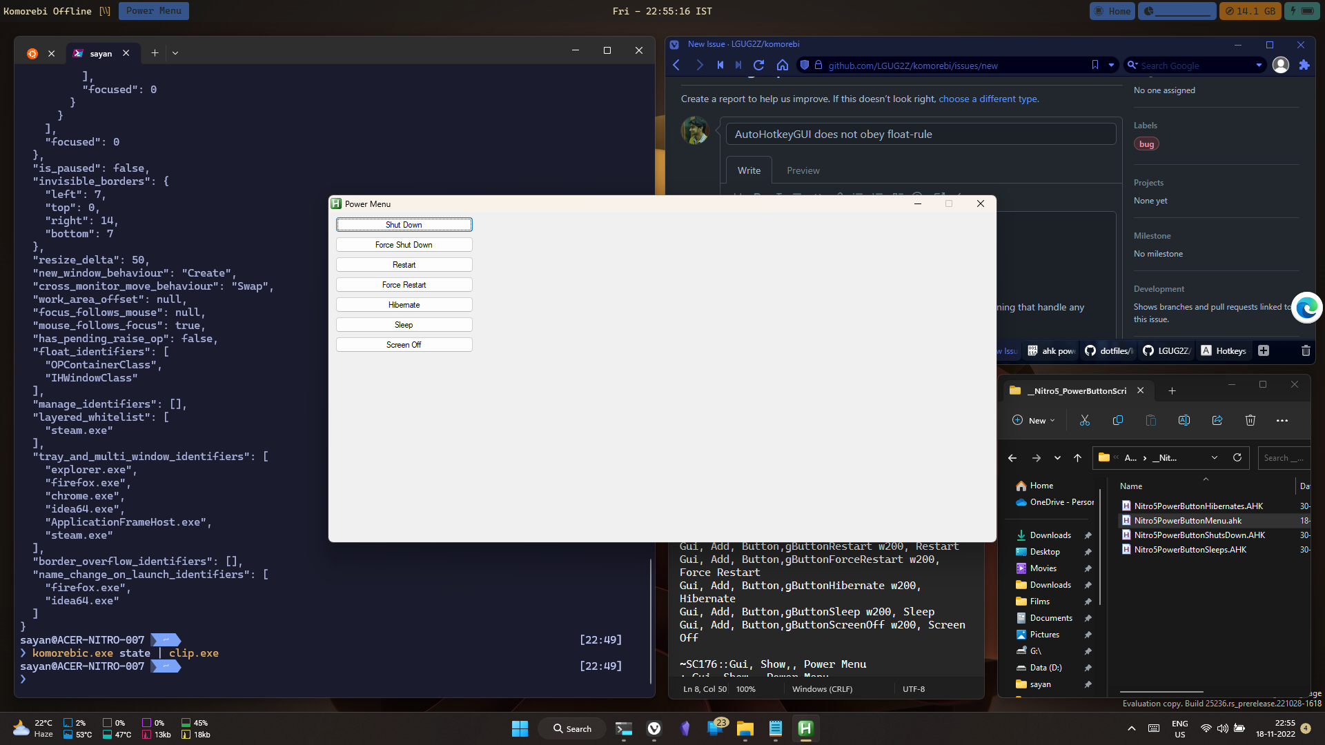 AutoHotkeyGUI does not obey float-rule · Issue #296 · LGUG2Z/komorebi · GitHub