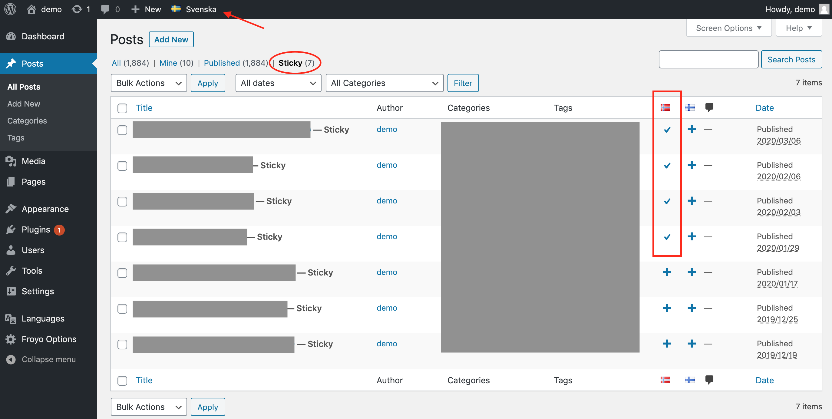 Sticky filter is showing posts for all languages when a specific language is selected · Issue ...