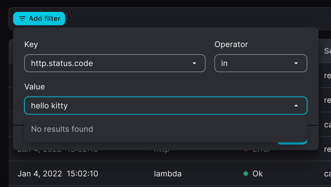 🐞Spans search / Sidebar Filters - Add "No results found" message when search returns no matching ...