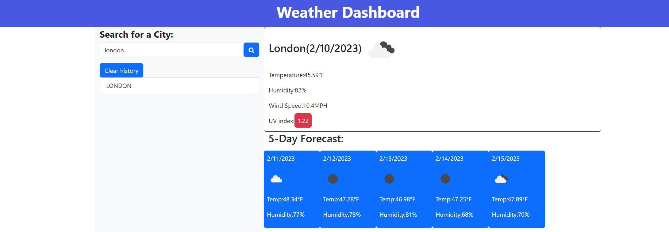 GitHub - Skyline199/Weather-Dashboard: Api Weather Report