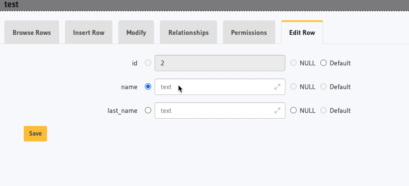 radio input should auto-select on modifying the input in edit row form ...