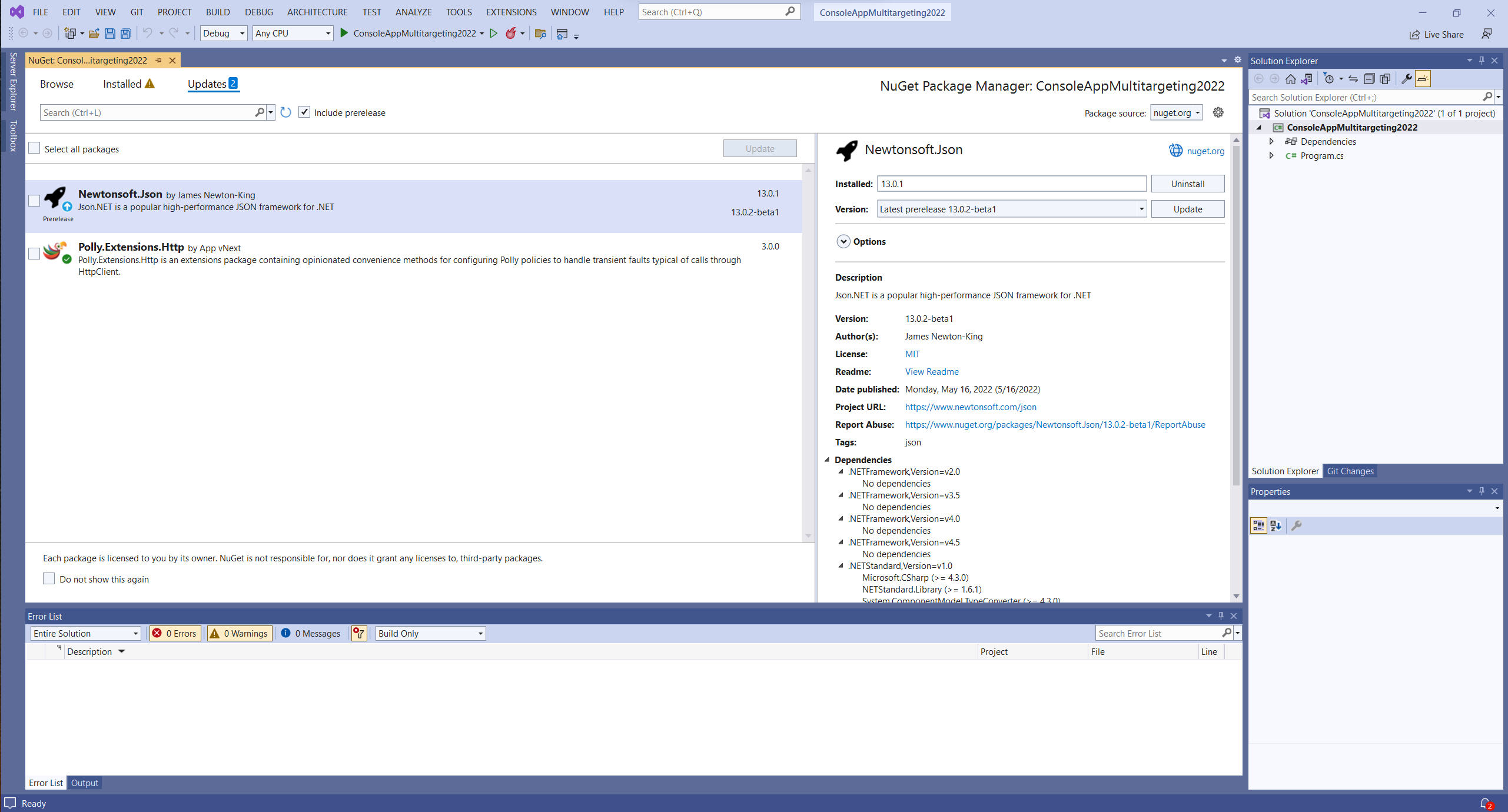 Bug Pm Ui Updates Tab Shows Incorrect Packages In Multitargeting