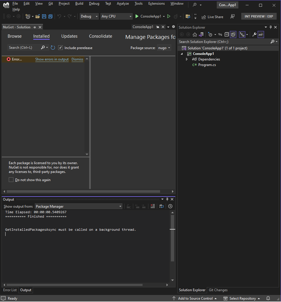 Packagereferenceprojectgetinstalledpackagesasync Is Called On Ui Thread · Issue 12257