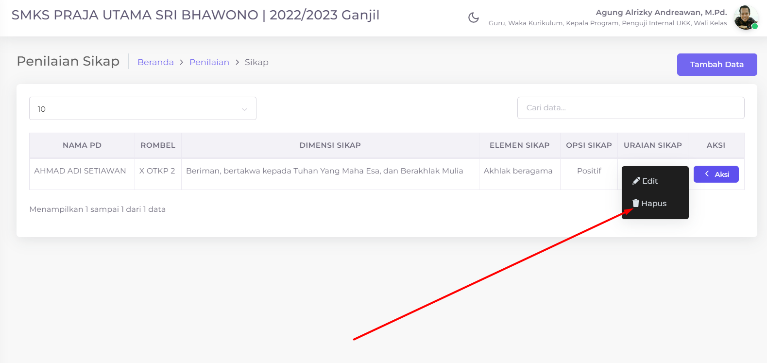 COUNT PESERTA DIDIK DINILAI BELUM OK, DAN TIDAK BISA HAPUS PENIAIAN SIKAP (GURU MAPEL DAN WALI ...