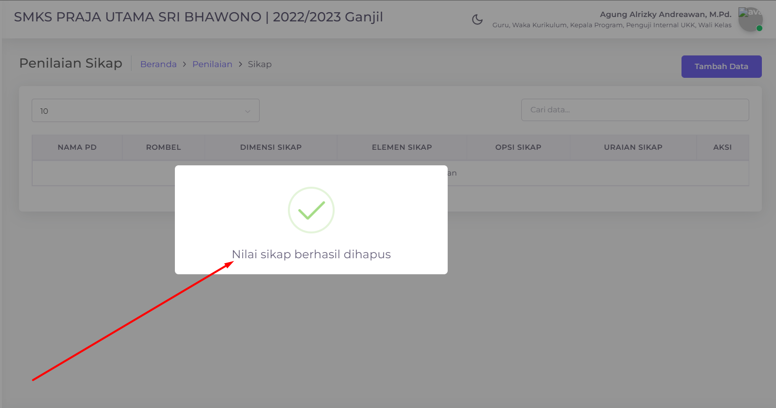 COUNT PESERTA DIDIK DINILAI BELUM OK, DAN TIDAK BISA HAPUS PENIAIAN SIKAP (GURU MAPEL DAN WALI ...