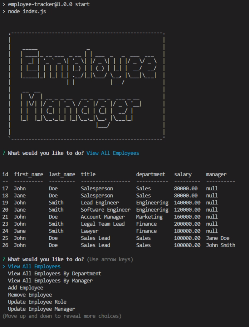 GitHub - colearrington98/Employee-Tracker