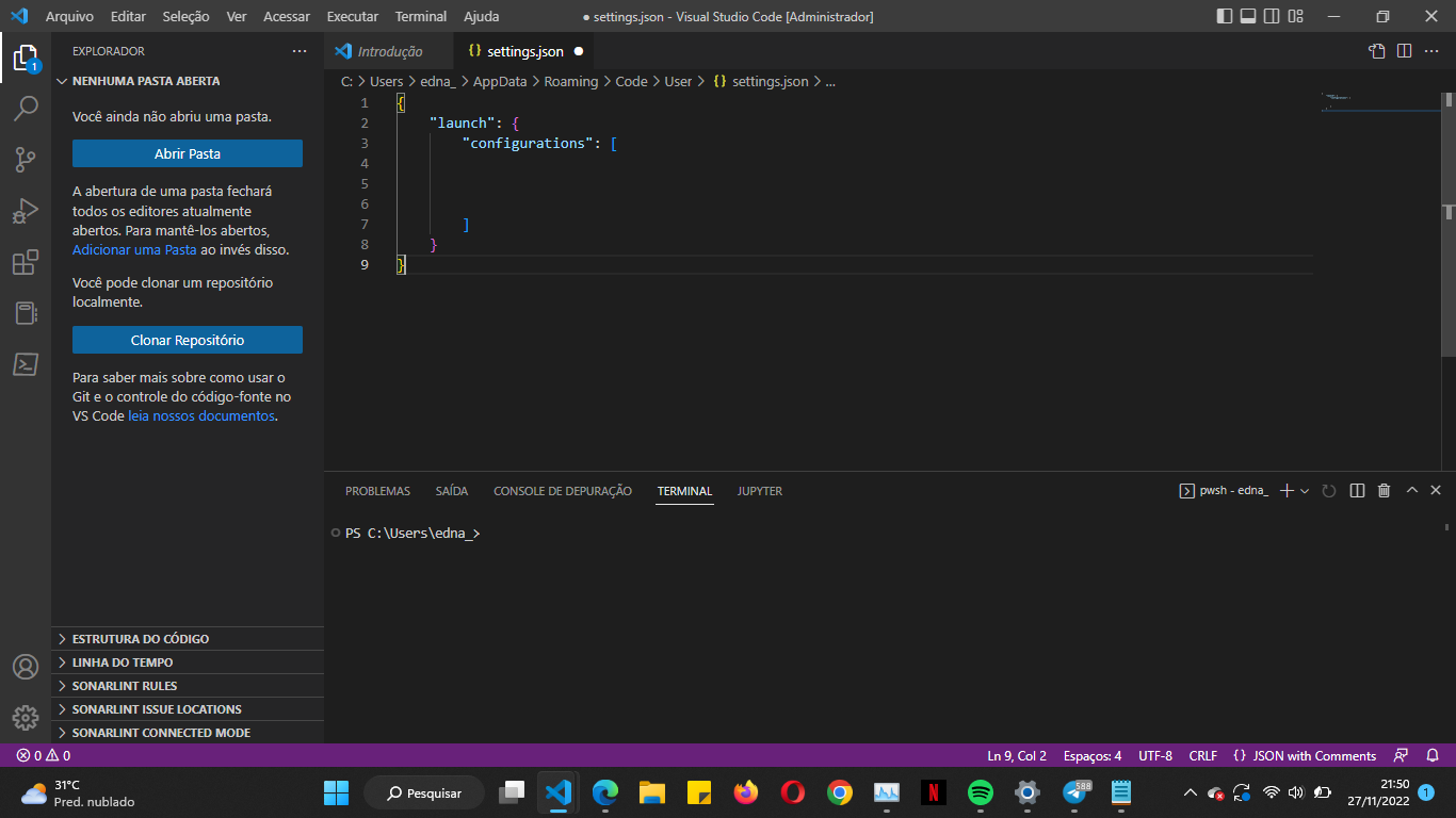 Apaguei, sem querer, settings.json · Issue #167345 · microsoft/vscode ...