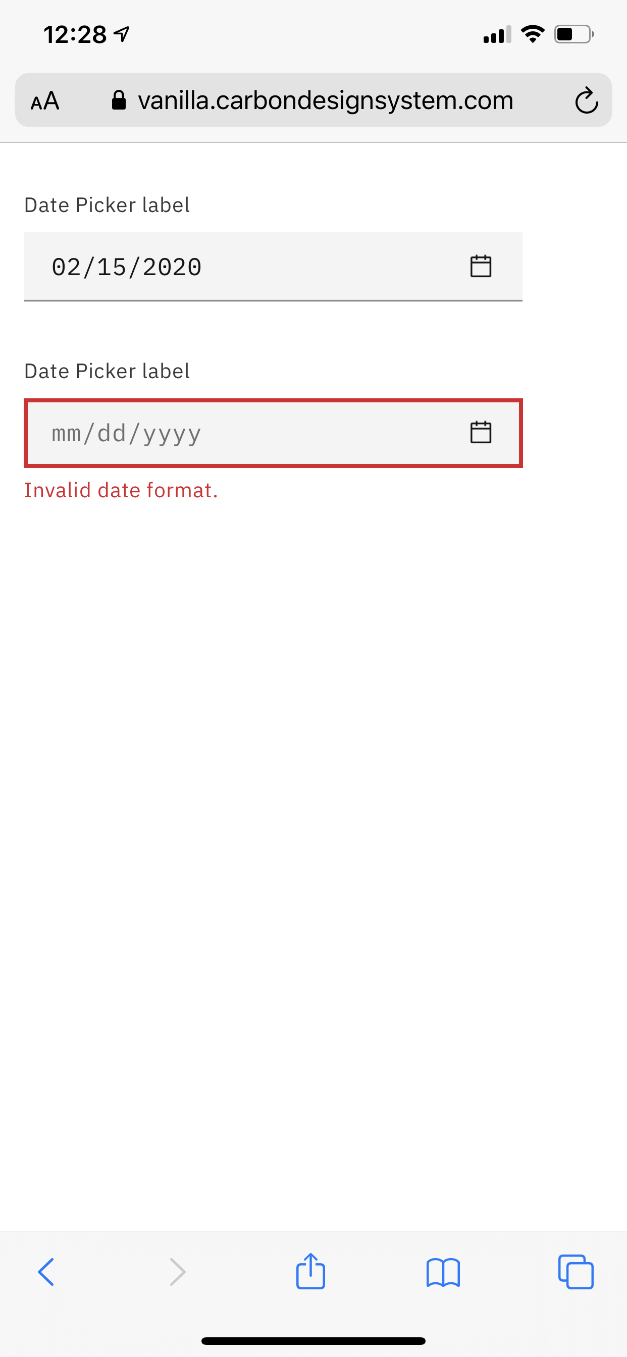 [DatePicker mobile UI]: Size variants, theme, text position · Issue #5297 · carbon-design-system ...