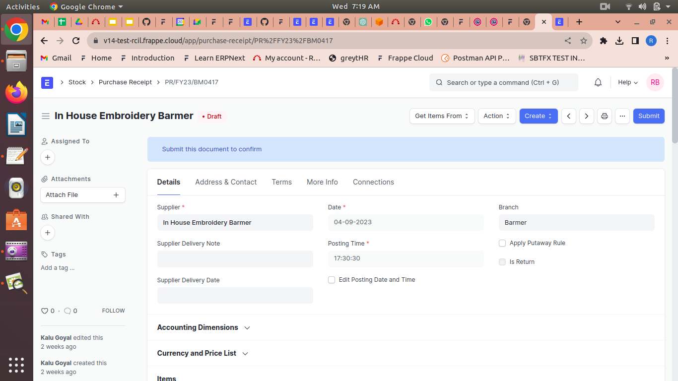 Supplier Delivery Note And Delivery Date Should Be There In The Subcontracting Receipt · Issue