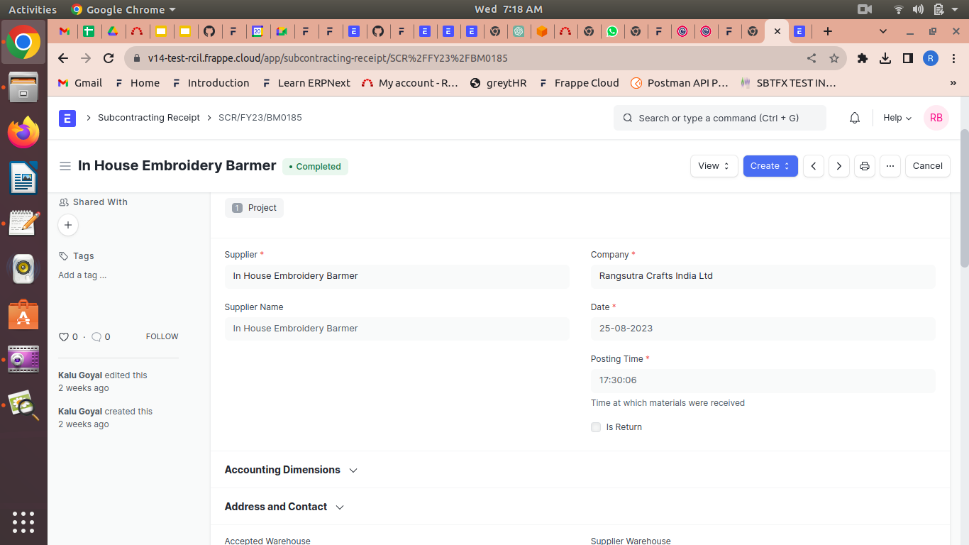 Supplier Delivery Note And Delivery Date Should Be There In The Subcontracting Receipt · Issue