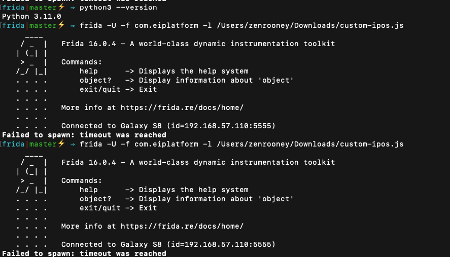 Failed to spawn timeout was reached · Issue #980 · frida/frida · GitHub
