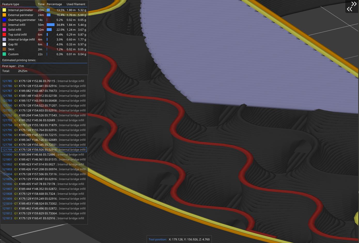 `internal bridge infill` above infill pattern printing onto empty space and curling ...