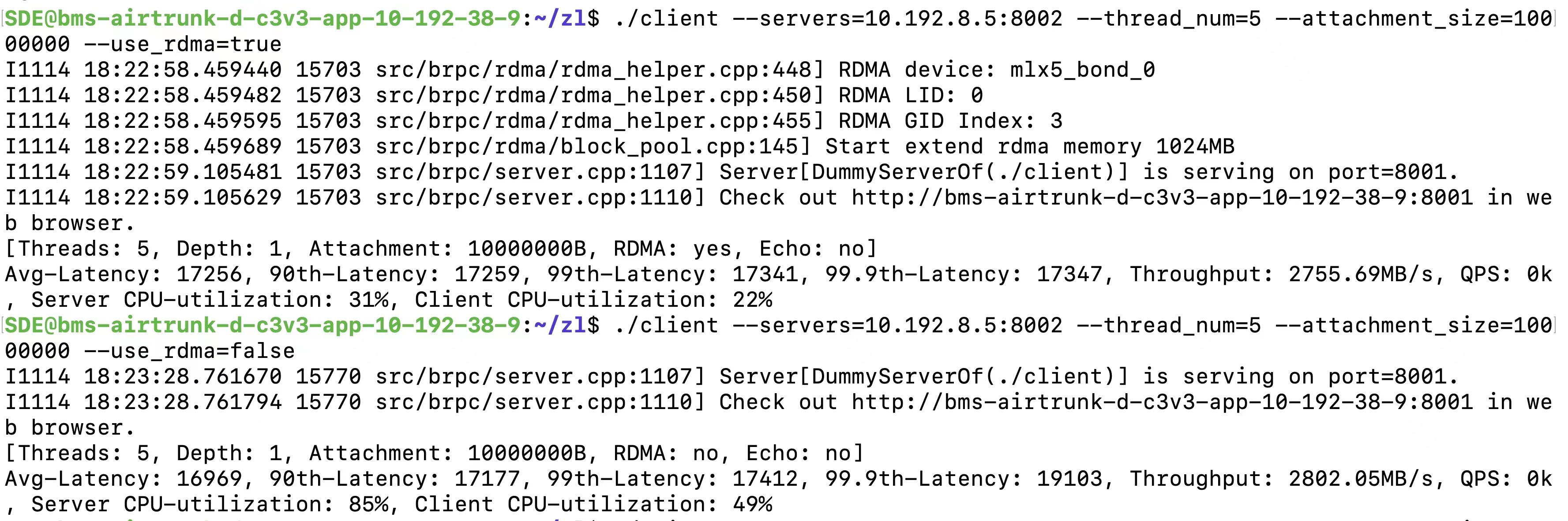 使用master分支中的rdma测试代码进行测试，发现是否使用rdma，延迟基本没有区别 · Issue #2010 · apache/brpc · GitHub